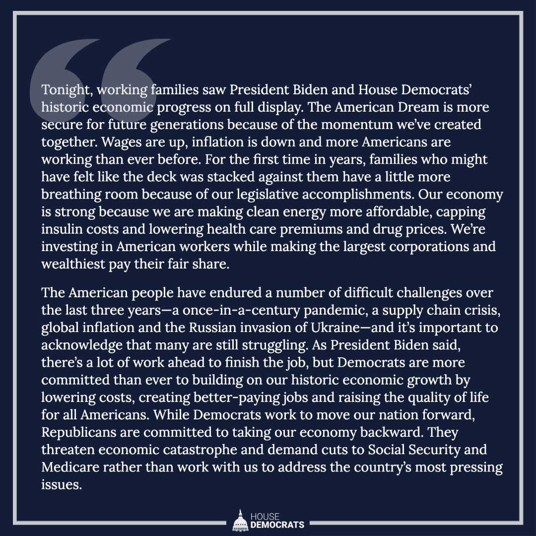 House Democrats on Twitter: "Statement from Chairman @RepPeteAguilar on President Biden’s State ...
