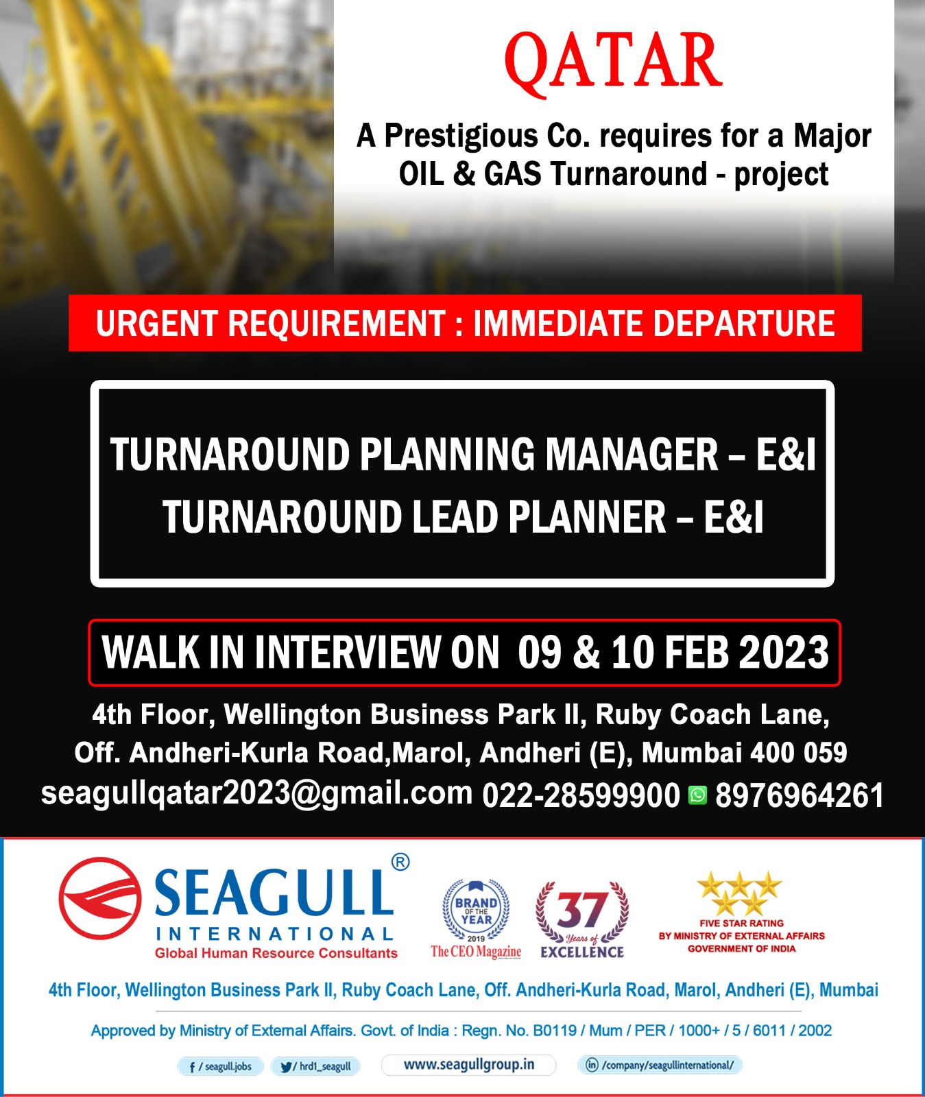 Seagull International on Twitter: "QATAR Jobs. URGENT REQUIREMENT : IMMEDIATE DEPARTURE. WALK IN ...