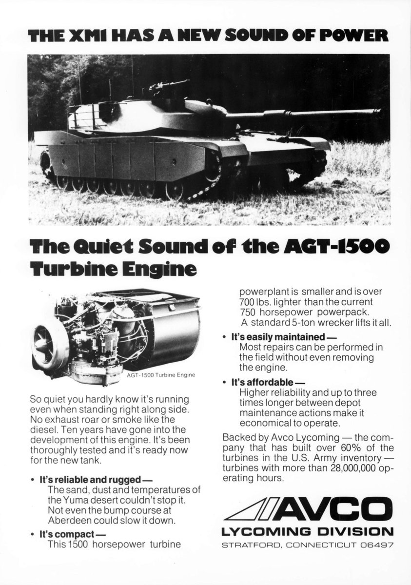 IRON MAN 2 on Twitter: "RT @ronkainen7k15: 1976 Ad Lycoming AGT-1500 gas turbine on Chrysler XM1 ...