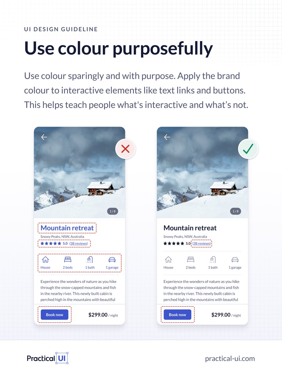 ⚡️ UI design tip - Use colour purposefully Use colour sparingly and ...