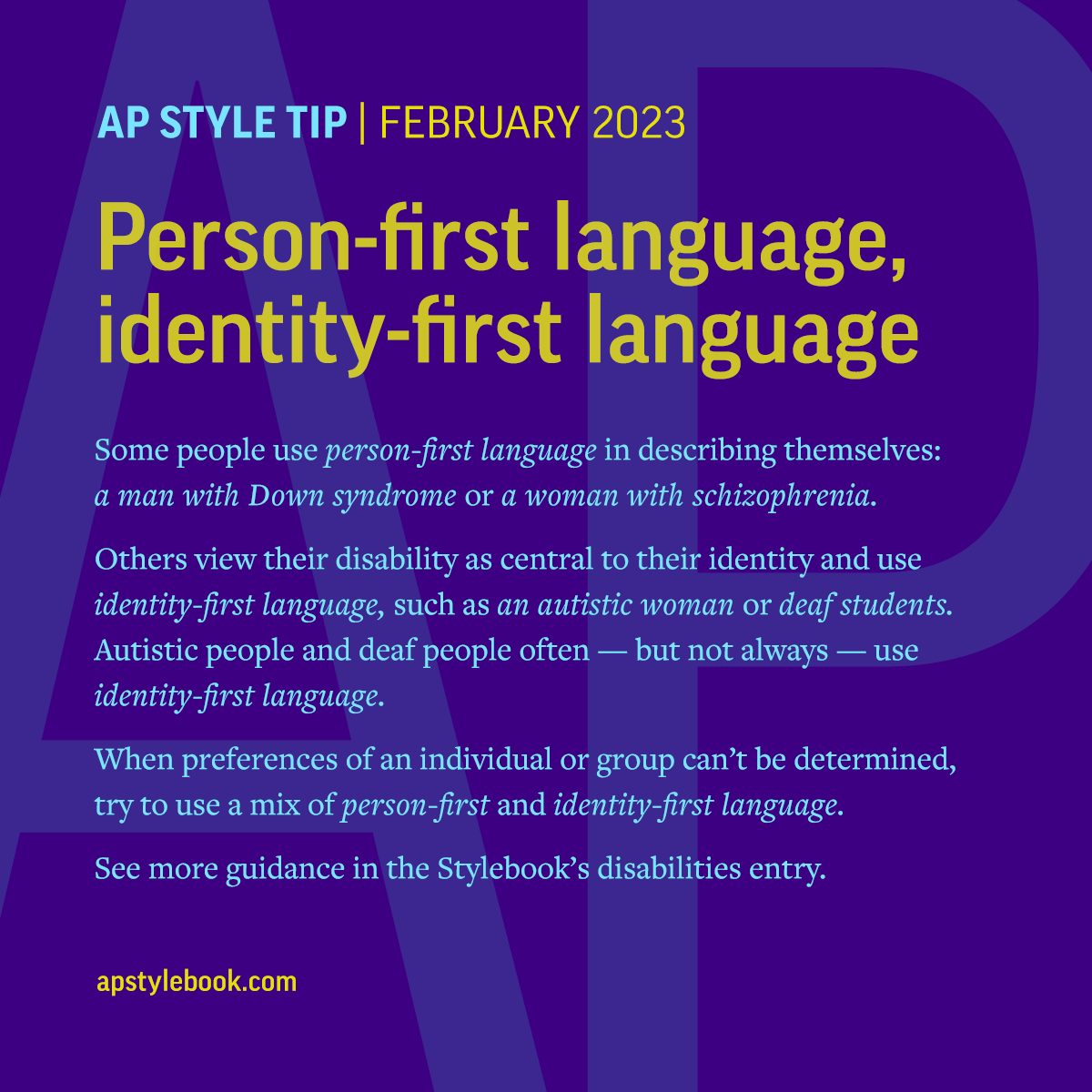 APStylebook on Twitter: "From our disabilities entry: Some people use ...