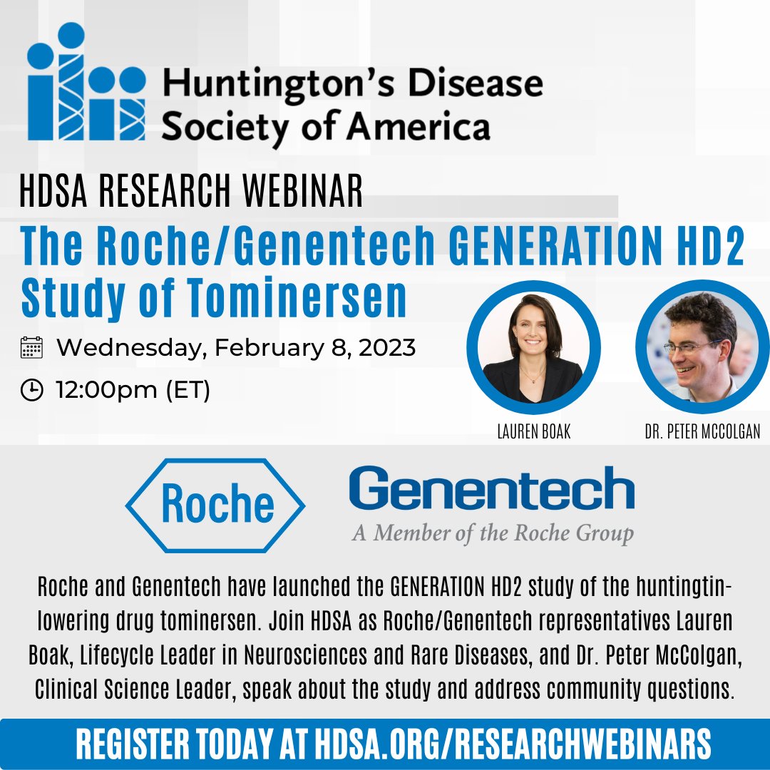 HDSA on Twitter: "TODAY!! HDSA RESEARCH WEBINAR The @Roche / @genentech HD2 Study of Tominersen ...