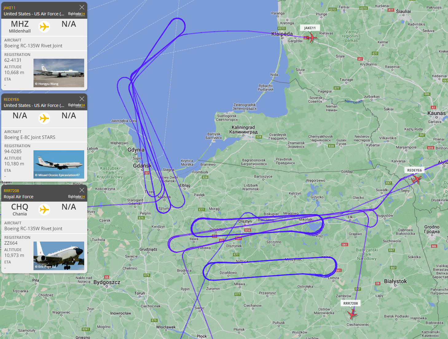 360°Radar on Twitter: "🇺🇸Boeing RC-135W Rivet Joint JAKE11 🇺🇸Boeing E-8C Joint STARS REDEYE6 🇬🇧 ...