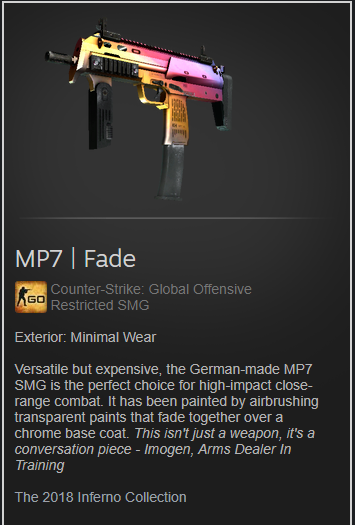 chrisG on Twitter: "🔥 MP7 | Fade MW - $9 ⏰Rolling in 3 days - Follow me @chrisgtop - Tag 2 ...