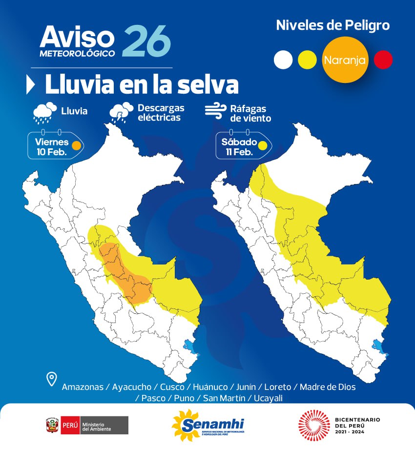 Senamhi On Twitter Aviso Del 10 Al 11 De Febrero Se Registrará