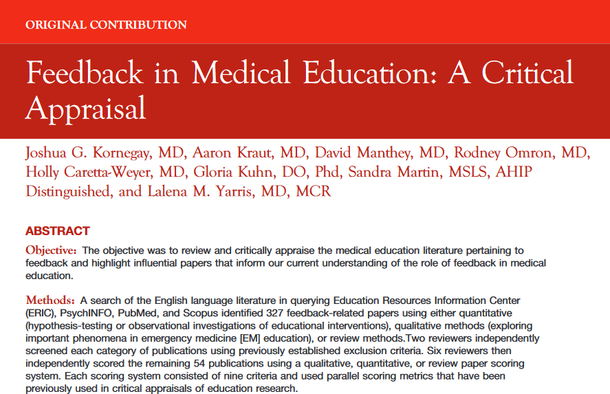 Notes on Feedback in Medical Education – Dr Andrew Huang's Blog