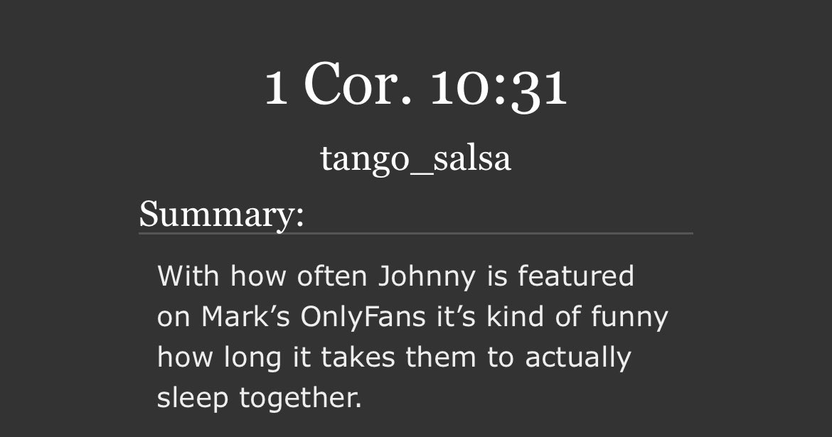 🧸tan on Twitter: "🎥 1 Cor. 10:31 •JohnMark/Multi •Explicit •Pornstars!AU/SocMed •Slight ...