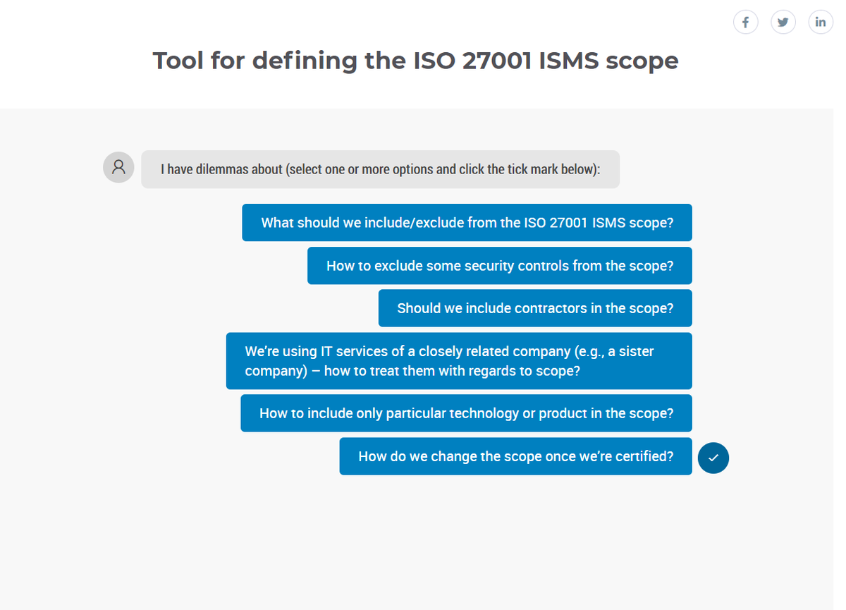 Dejan Kosutic on Twitter: "Free tool | *Tool for defining the ISO 27001 ISMS scope* Interactive ...