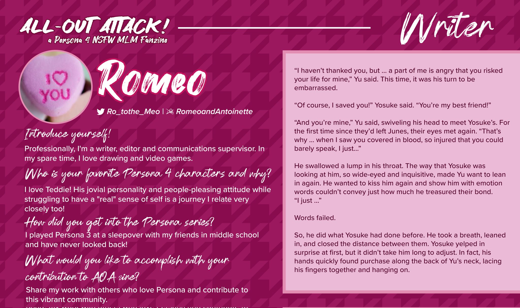 All-Out Attack!: A Persona 4 NSFW MLM Zine on Twitter: "📺 CONTRIBUTOR SPOTLIGHT 📺 Introducing ...