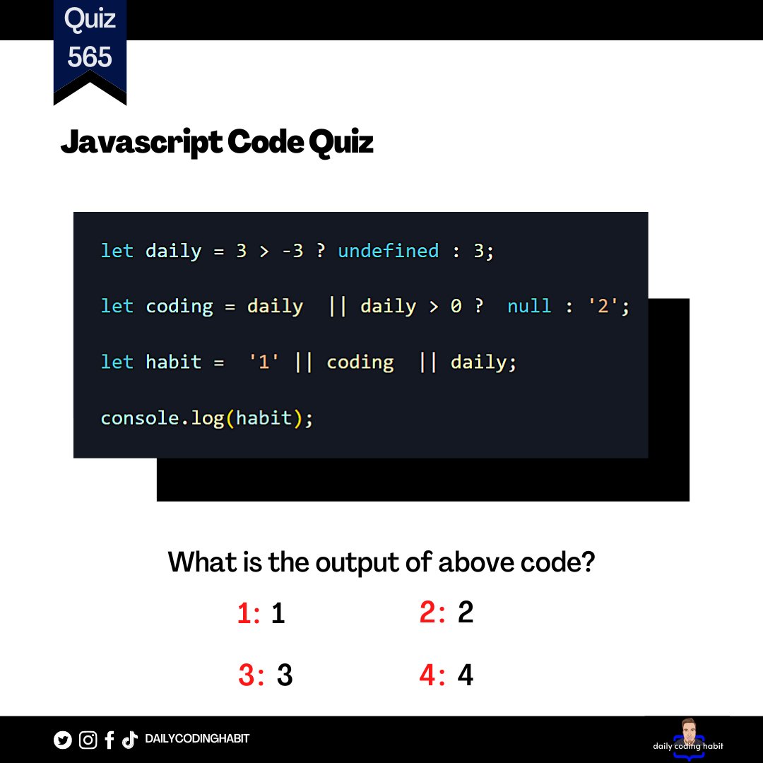 Dailycodinghabit On Twitter Javascript Code Quiz What Is The Output Js Javascript React