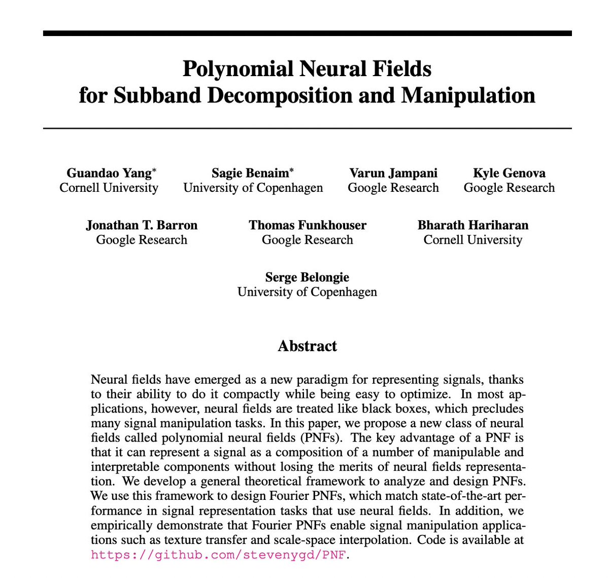 AK on Twitter: "Polynomial Neural Fields for Subband Decomposition and Manipulation abs: https ...