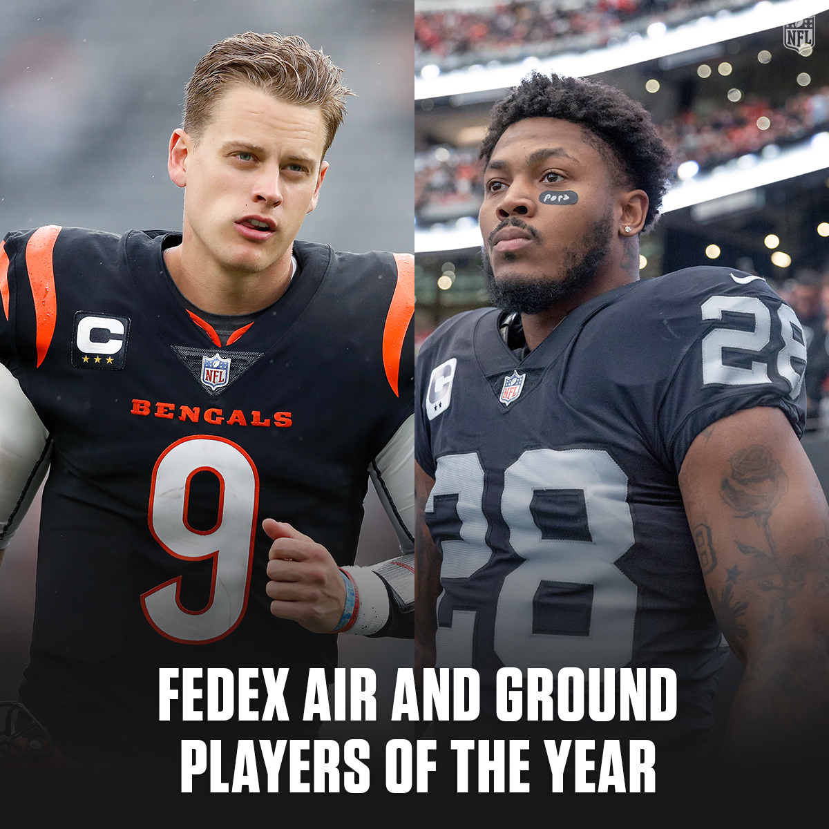 NFL on Twitter: "Joe Burrow and Josh Jacobs are the 2022 @FedEx Air and Ground Players of the ...