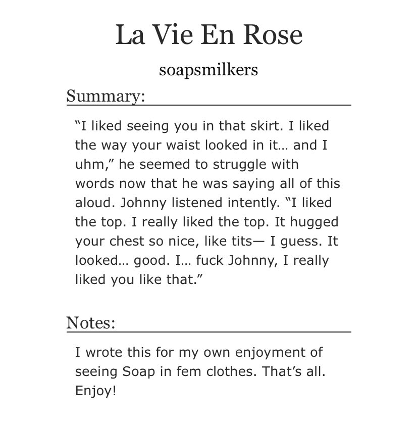 Seb🔞💀 on Twitter: "La Vie En Rose -8.2K -Multiple Chapters Coming -Soapghost -Cross dresser ...