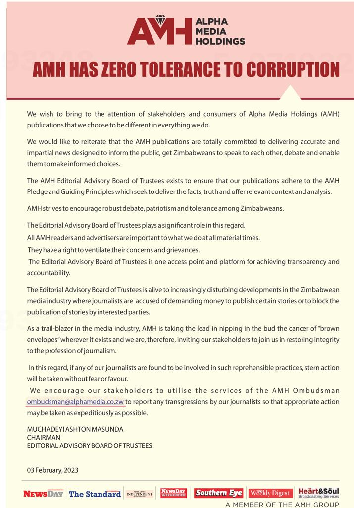 NewsDay Zimbabwe on Twitter: "🔴#AMH has zero tolerance to corruption"