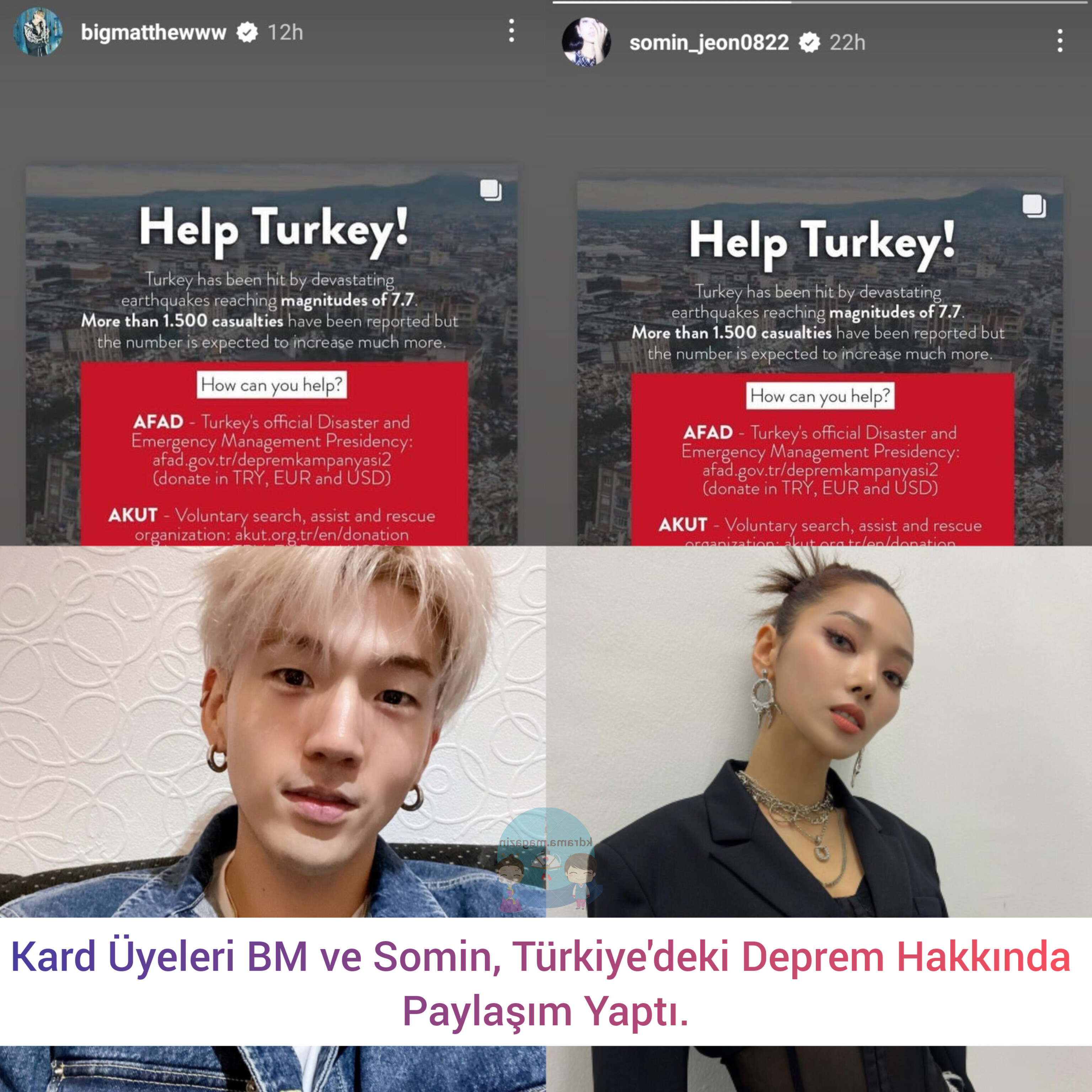 kdrama.magazin on Twitter: "#Kard Üyeleri #BM ve #Somin, Türkiye'deki Deprem Hakkında Paylaşım ...