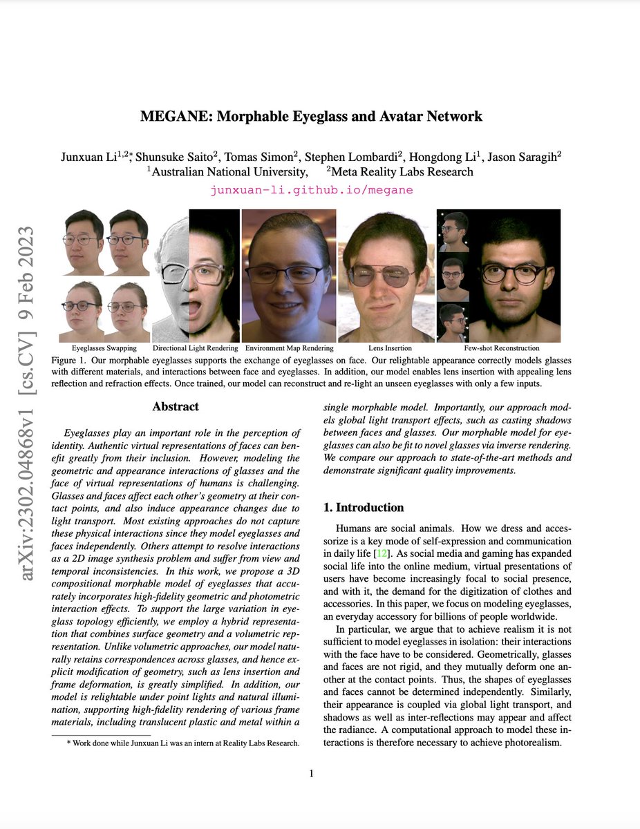 MONTREAL.AI on Twitter: "MEGANE: Morphable Eyeglass and Avatar Network Li et al.: https://arxiv ...