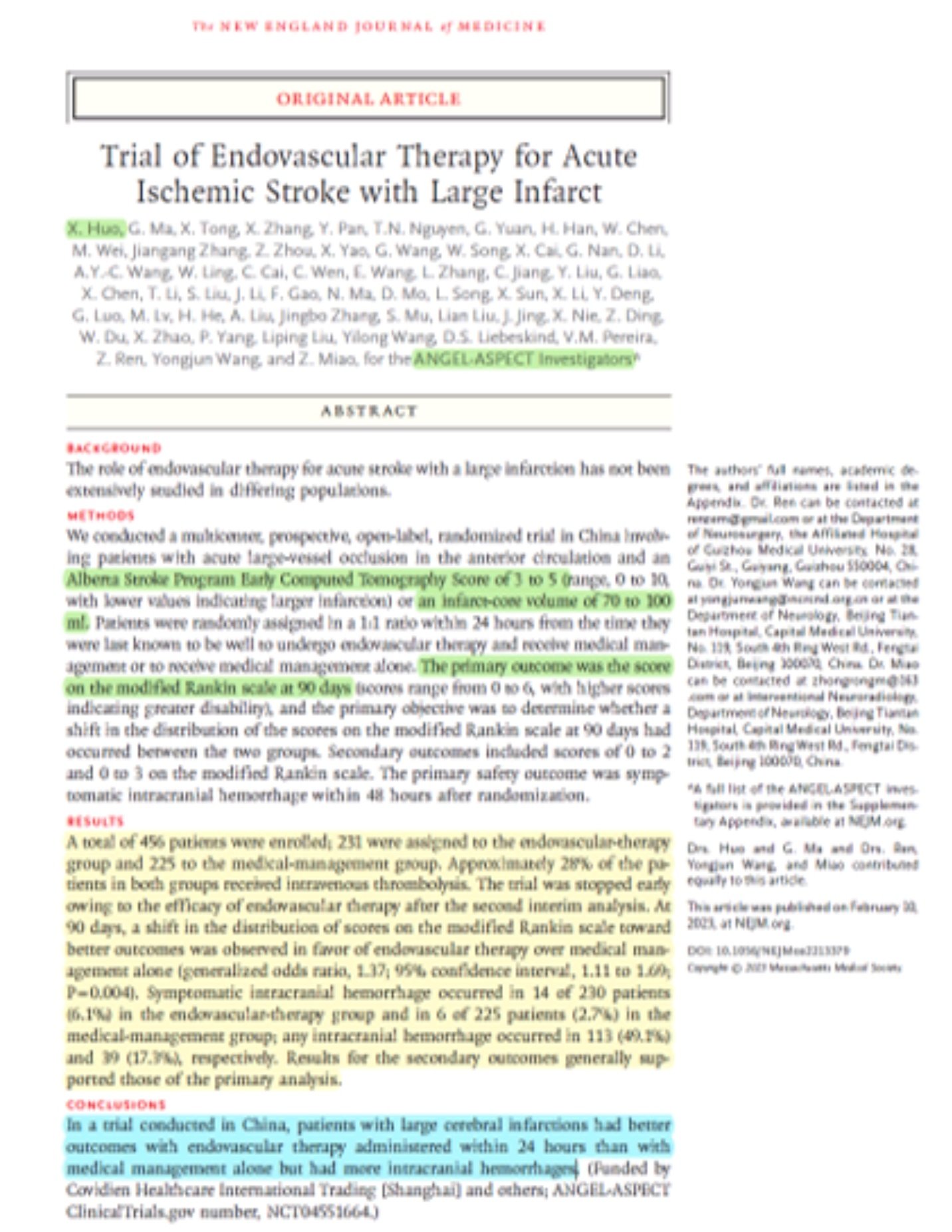 Stroke Trials on Twitter: "#ISC23 #ISC2023 ANGEL ASPECT TRIAL Among patients in China with AIS ...