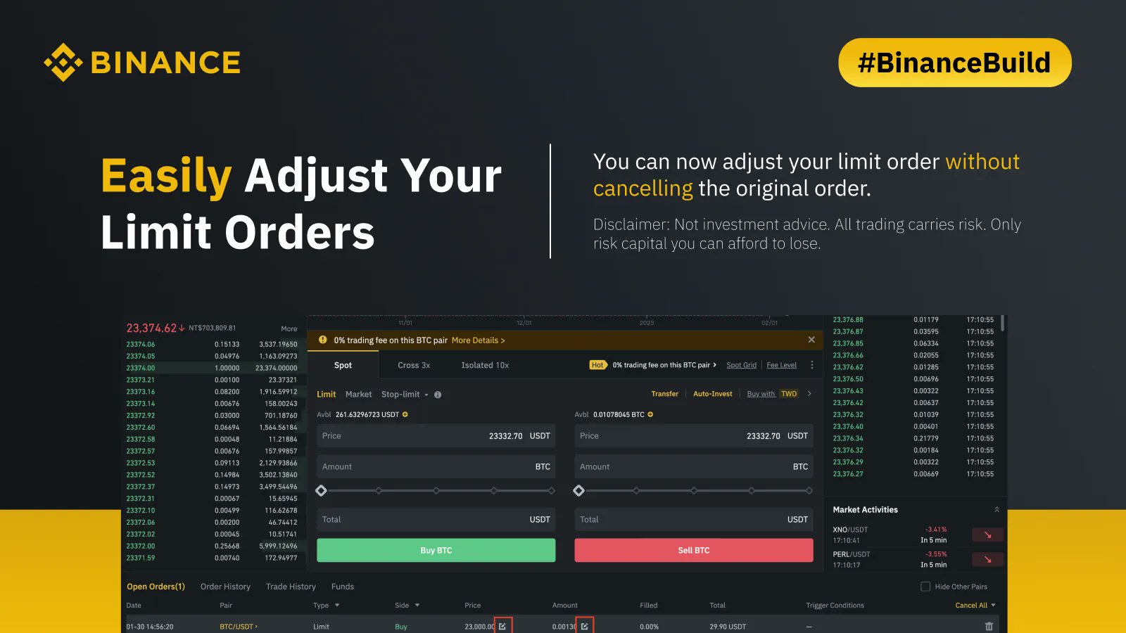Binance on Twitter: "Want to make a quick change to a limit order? With our new #BinanceBuild ...