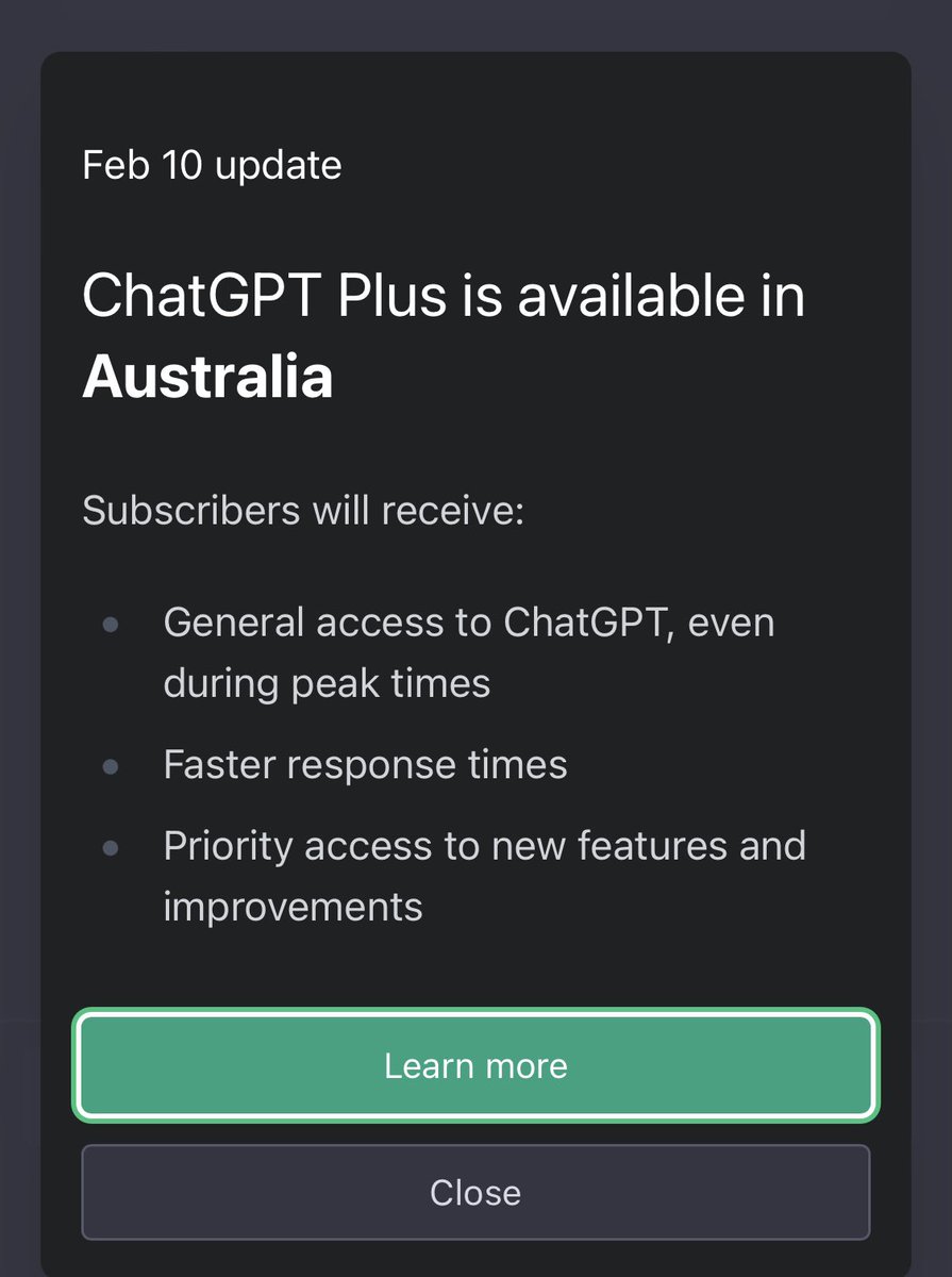 Josh Rowe on Twitter: "ChatGPT Plus is now available in Australia for USD$22 per month. How much ...