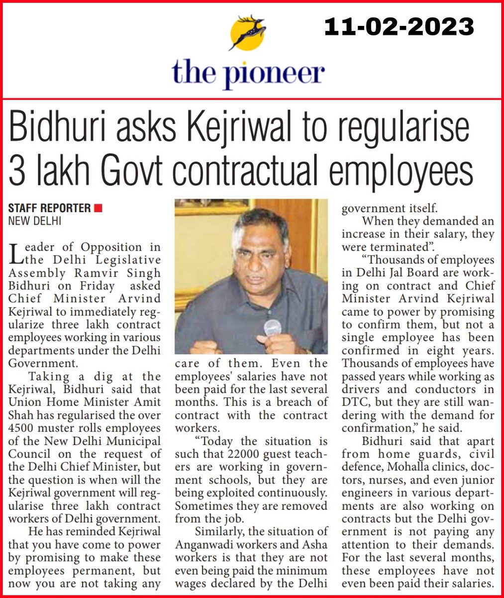 BJP Delhi on Twitter: "RT @RamvirBidhuri: •Regularize 3 lakh contractual employees of the Delhi ...