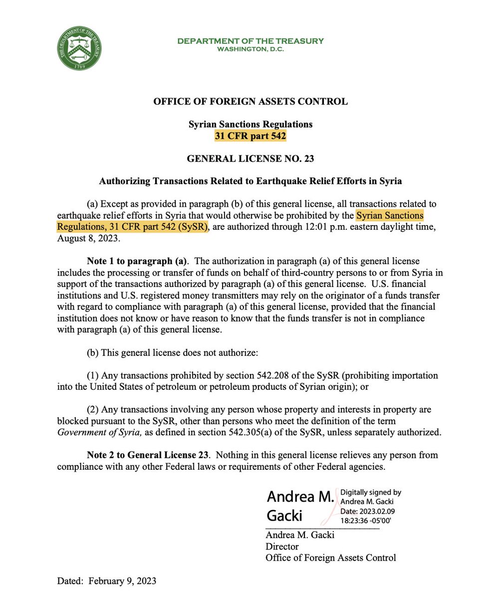 Following the issuance of General License No. 23 by @USTreasury many ...