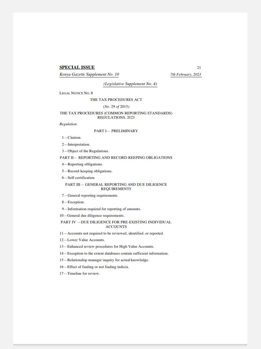 Julians Amboko on Twitter: "Treasury has gazetted Common Reporting Standards Regulations 2023 ...