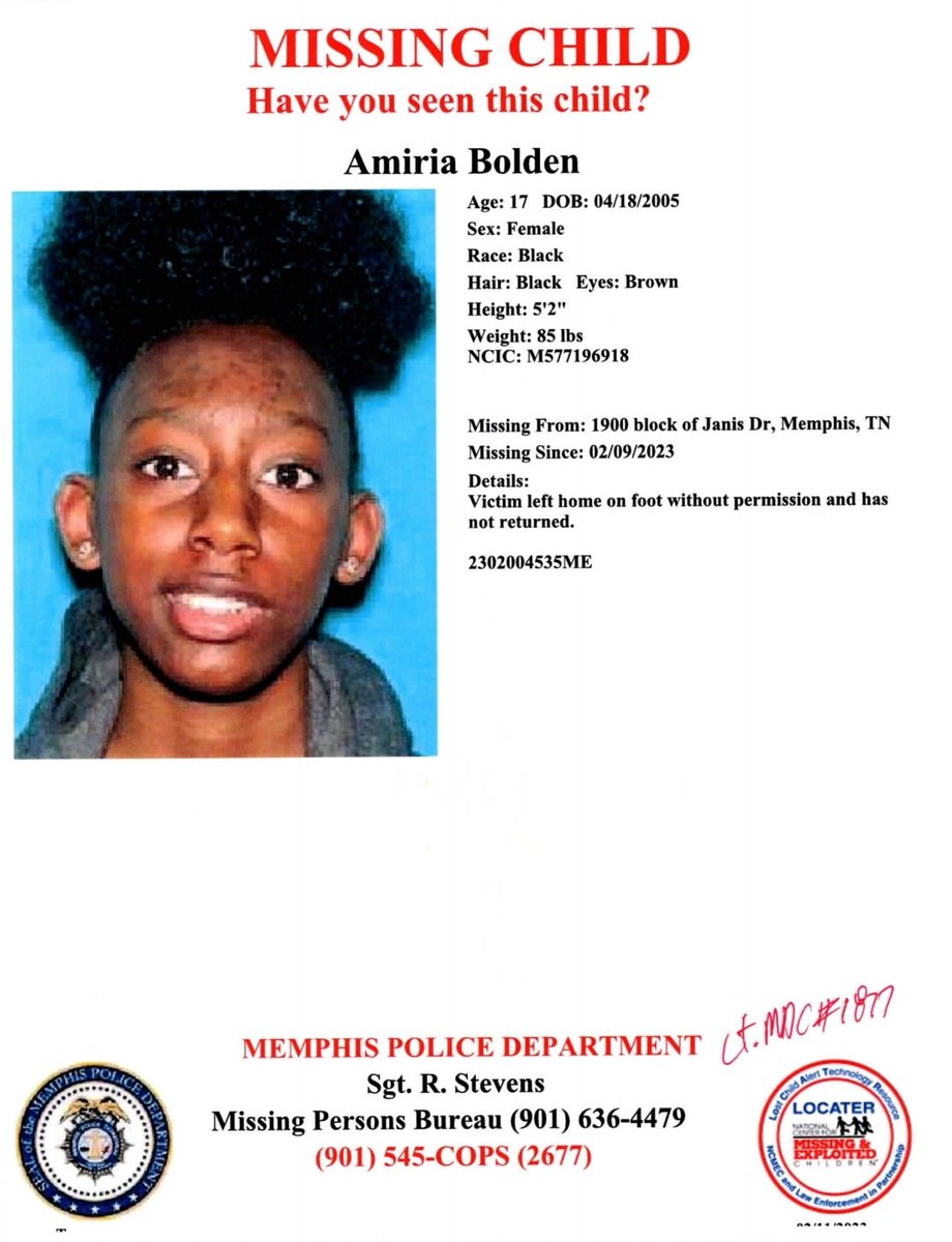 Memphis Police Dept On Twitter Have You Seen Amiria Bolden Report