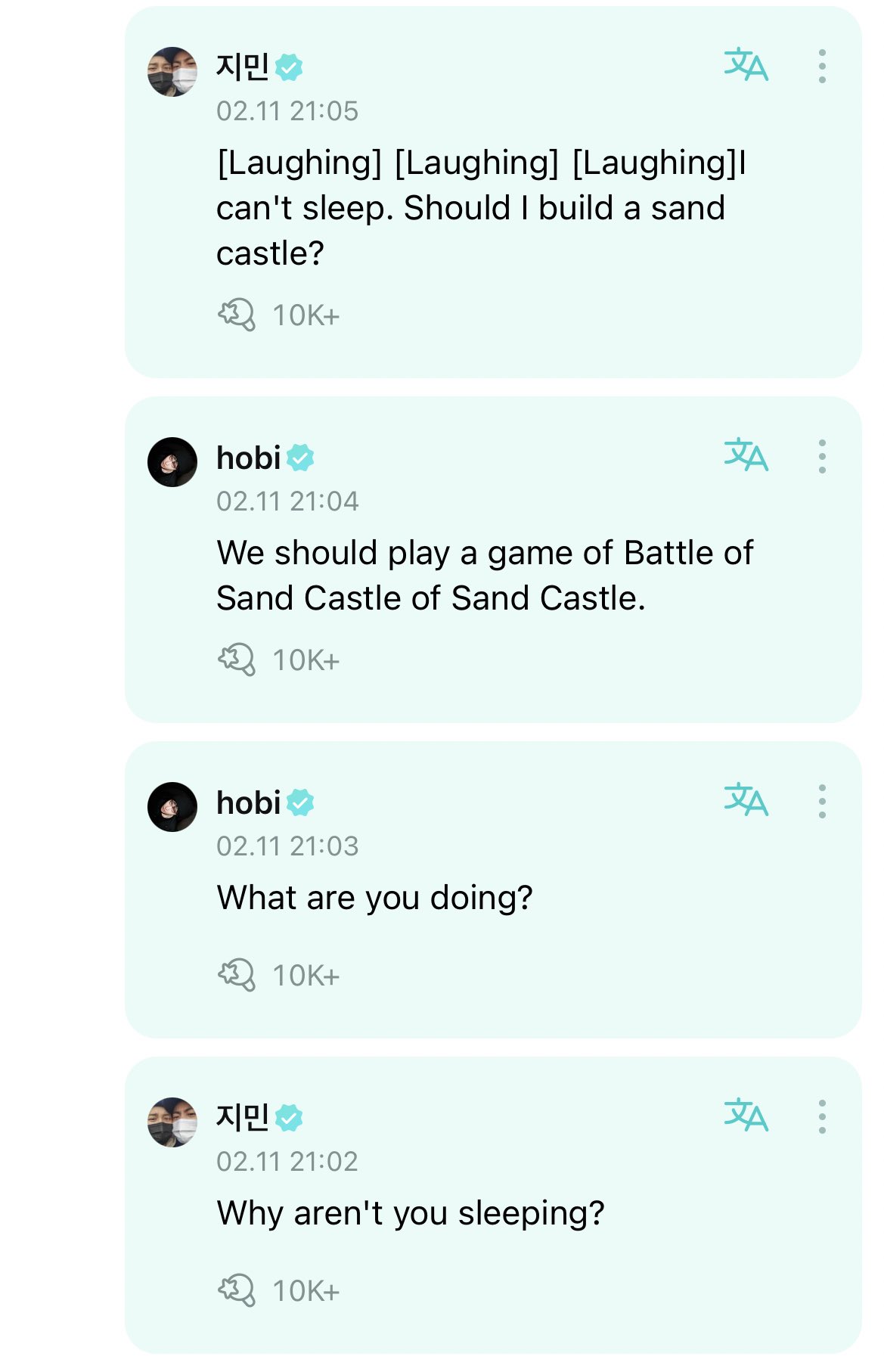 tani⁷ on Twitter: "theyre chatting in replies as if they dont have each others kakao/phone ...