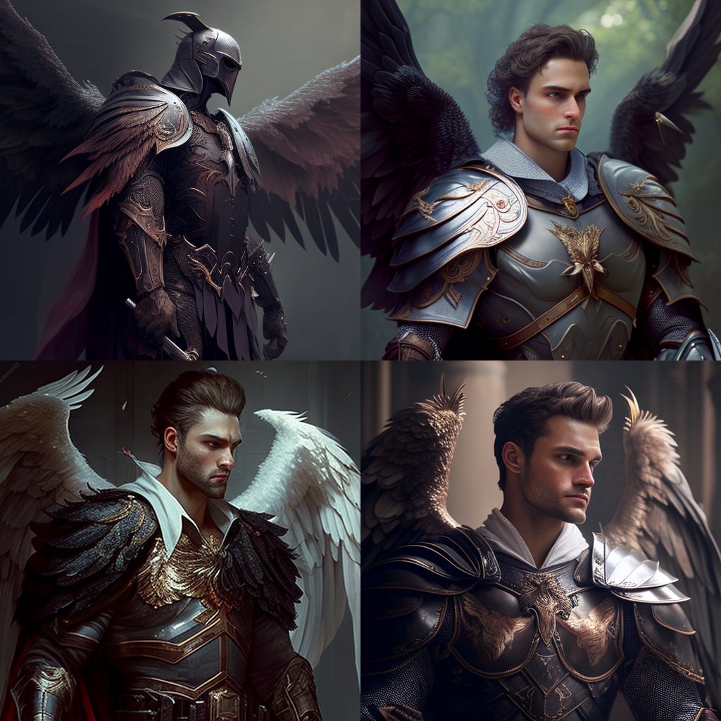 Tinyfool on Twitter: "AI生成的结果，A knight with wings, extremely handsome, can freely roam in the world"