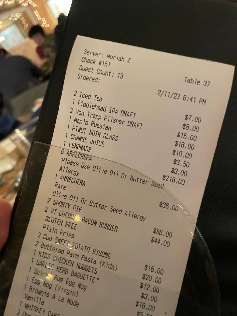 Restaurant Receipt