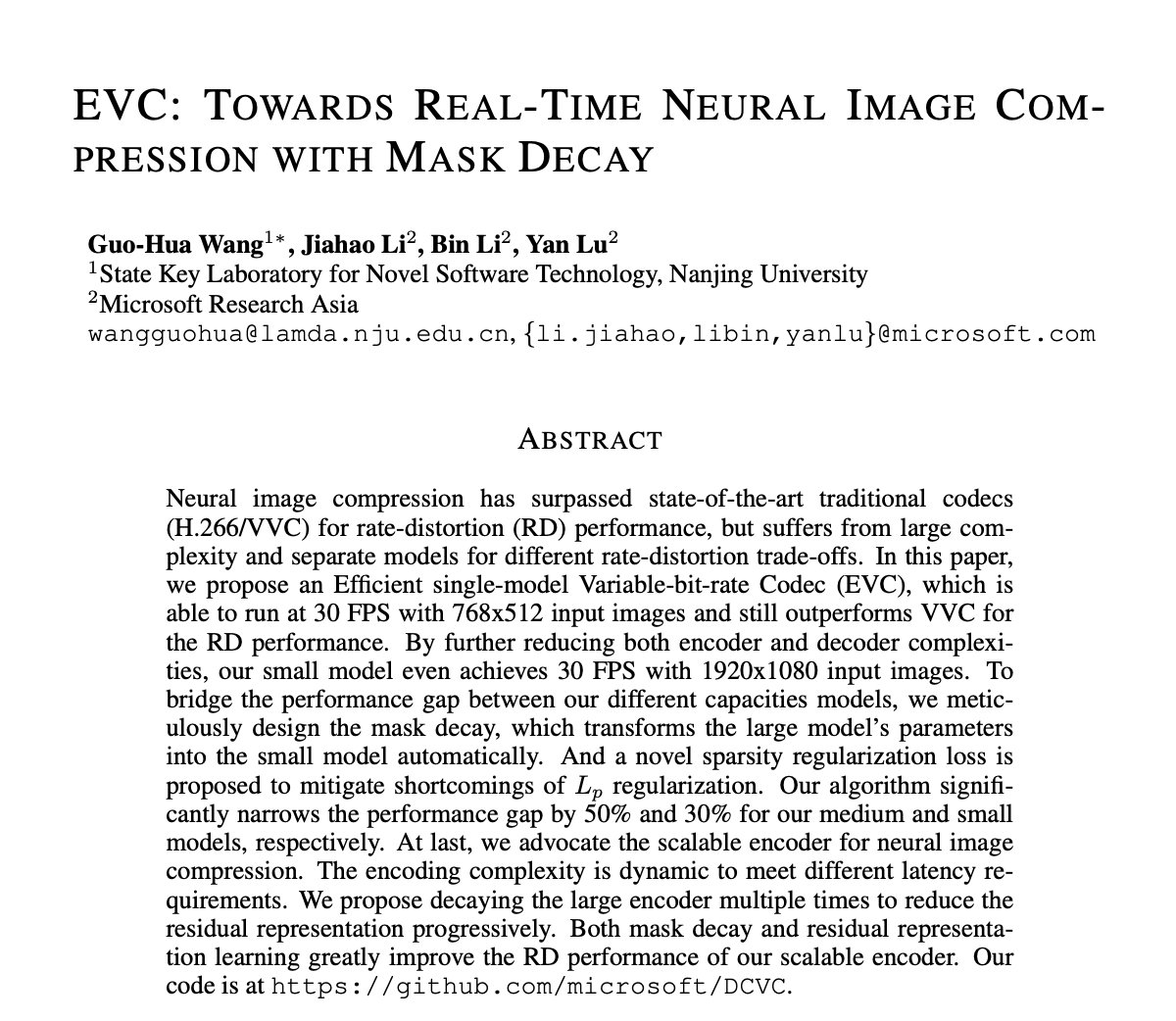 AK on Twitter: "EVC: Towards Real-Time Neural Image Compression with Mask Decay propose an ...