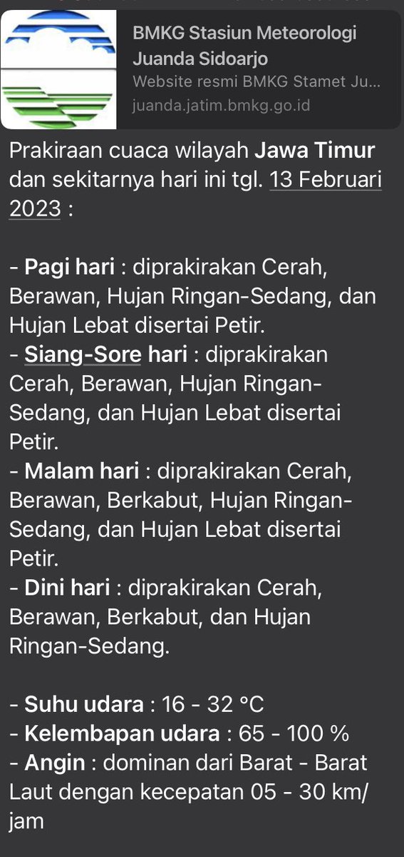 Bmkg Juanda On Twitter Resume Prakiraan Cuaca Jatim 13 Februari