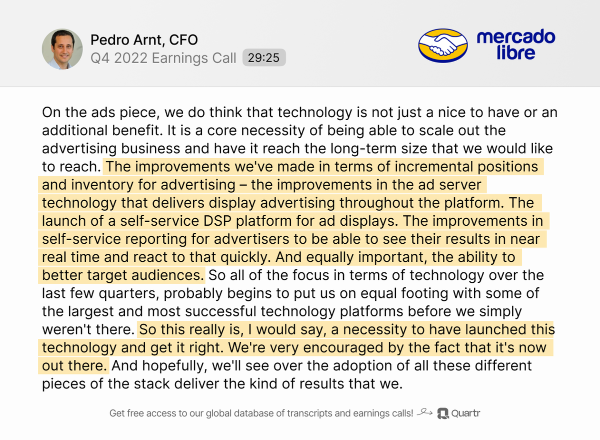 We have curated 15 key quotes from $MELI's recent earnings call🧵 It ...