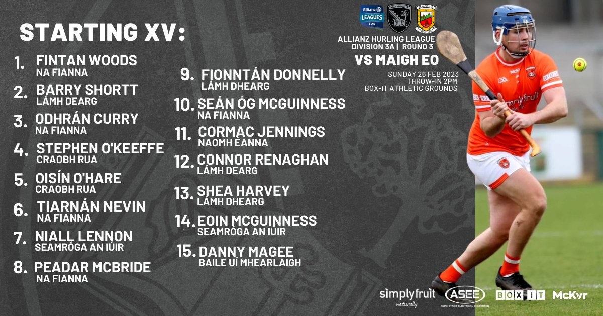Armagh_GAA on Twitter: "HURLING TEAM NEWS: Our team for tomorrow's Allianz Hurling League class ...