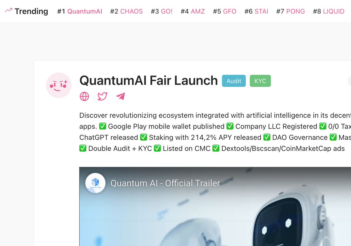 Quantum AI on Twitter: "QuantumAI no. 1 on Pinksale! Thanks for our community! 🥳 Pinksale: https ...