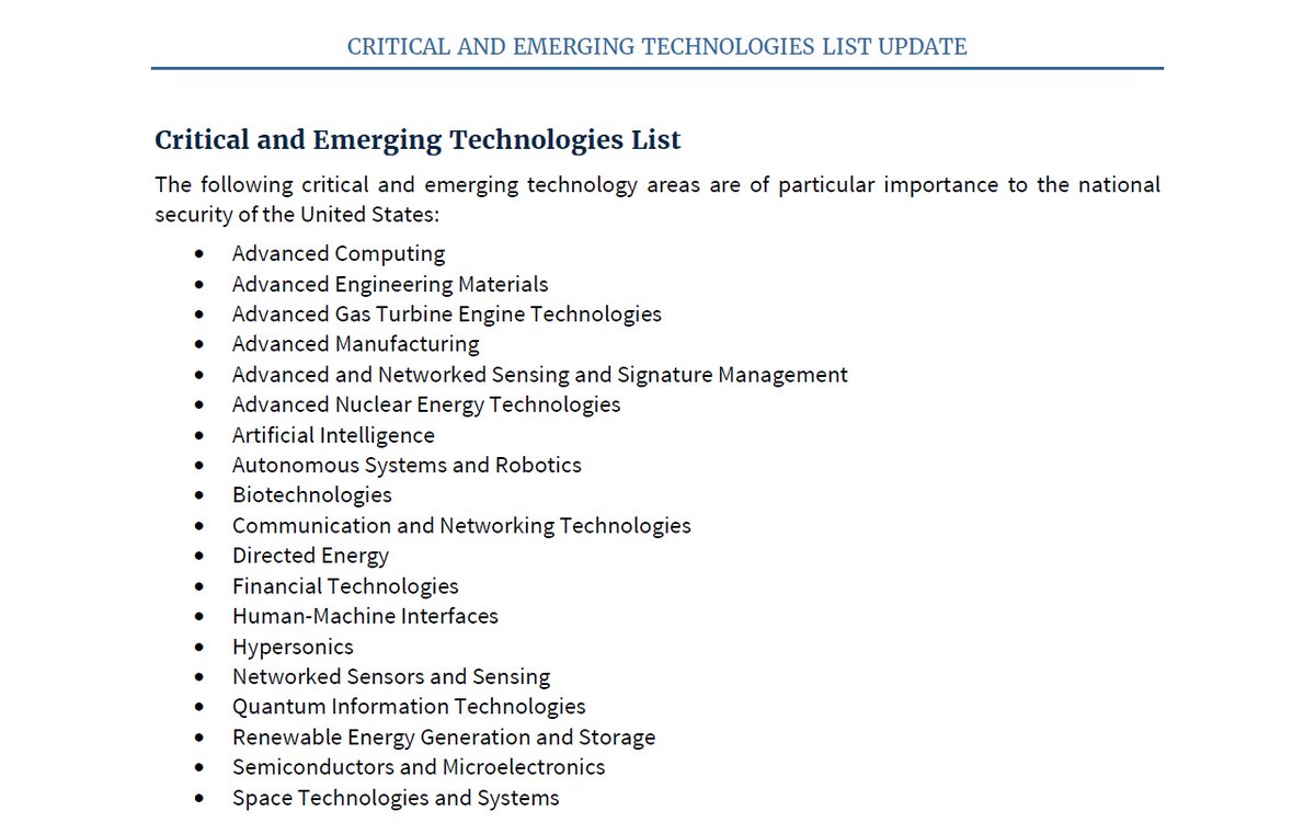 OGAWA, Tadashi on Twitter: "=> Critical & Emerging Technologies List Update, NSTC, Feb 2022 ...