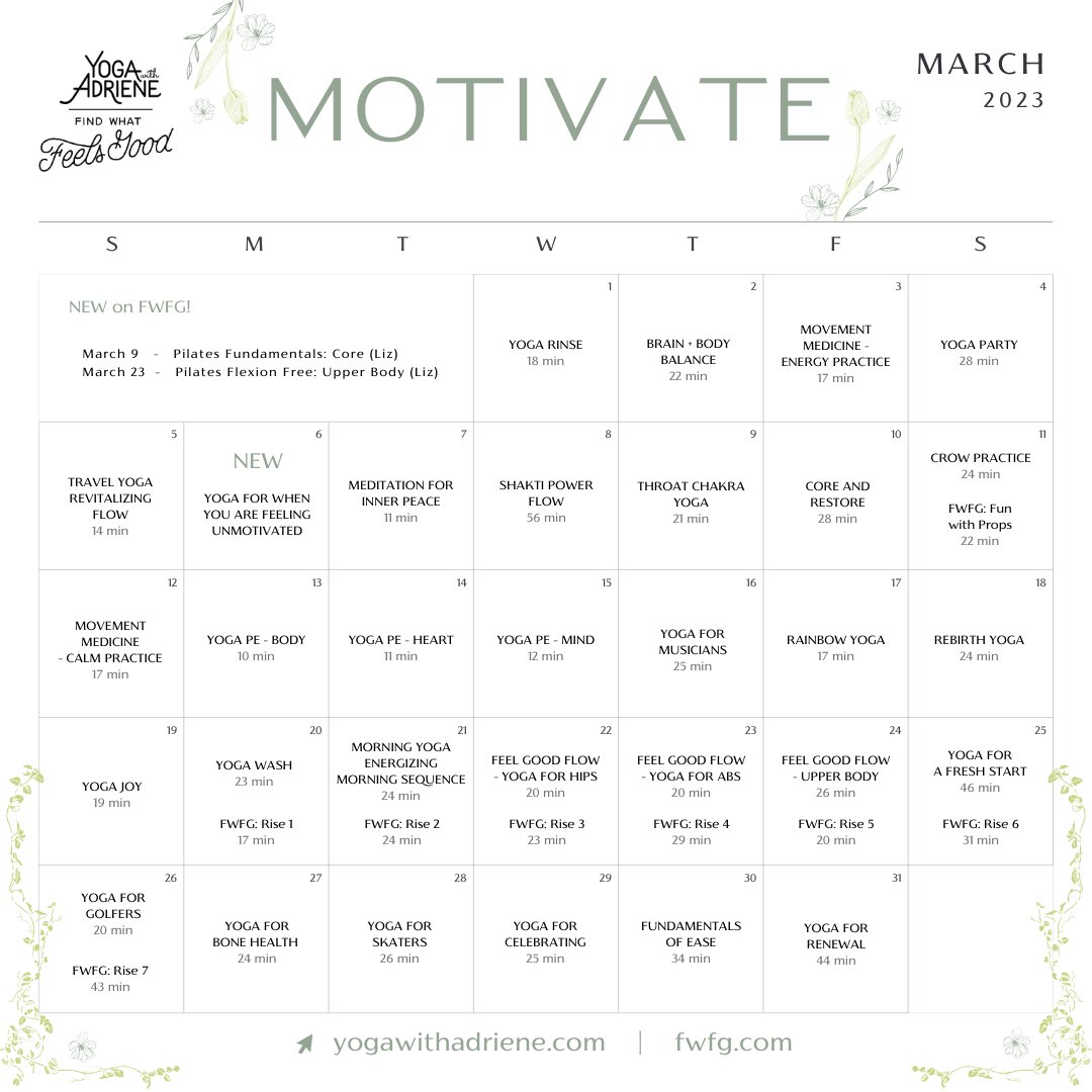 Adriene Mishler on Twitter: "Your March Yoga Calendar is here!🌱⁠ This ...