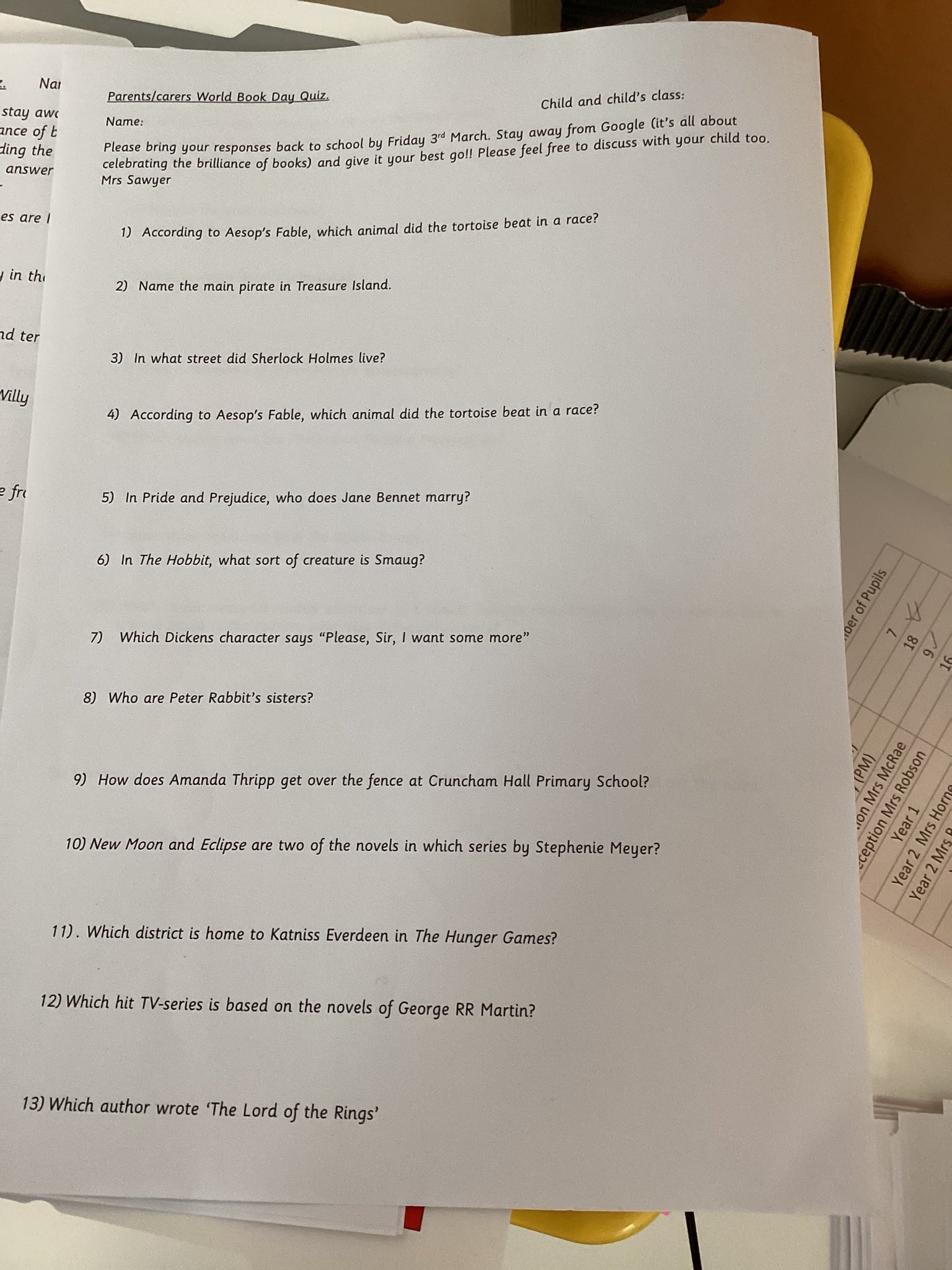 New Delaval Primary on Twitter: "Alongside the children’s book quizzes ...