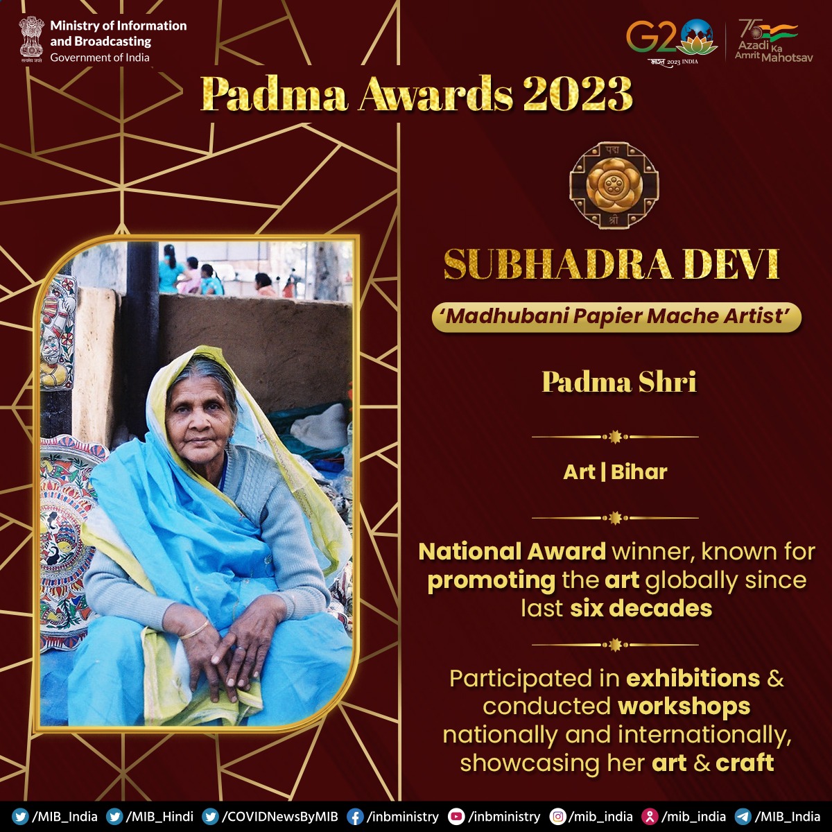 Ministry of Information and Broadcasting on Twitter: "🇮🇳Subhadra Devi🇮🇳 ‘Madhubani Papier Mache ...