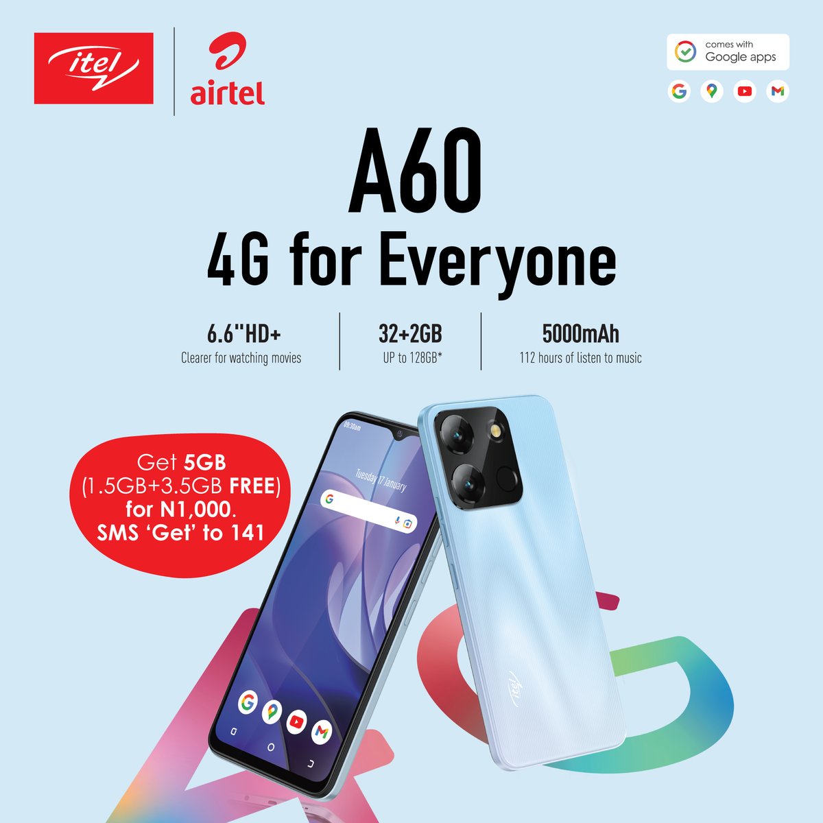 itel on Twitter: "The itel A60 device is here! Made with 6.6 HD water drop fullscreen, 5000mAh ...
