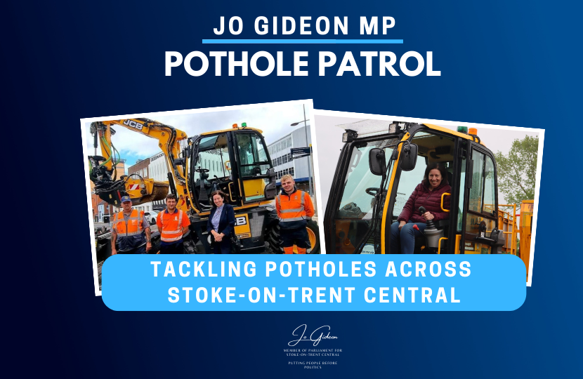 Jo Gideon MP on Twitter: "⚠️ JOIN MY POTHOLE PATROL ⚠️ I have launched "Pothole Patrol" to ...