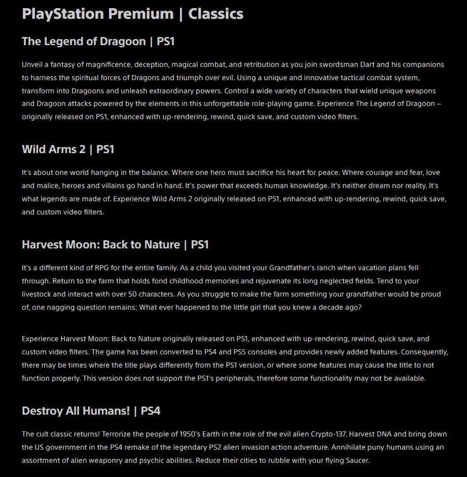 Wario64 on Twitter: "PS+ Premium Feb. titles: -The Legend of Dragoon | PS1 -Wild Arms 2 | PS1 ...