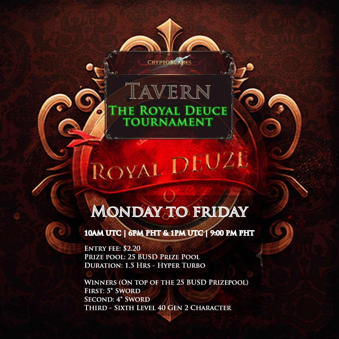 CryptoBlades on Twitter: "🎴 #Poker Tournaments you shouldn't miss on #CryptoBlades Tavern, today ...