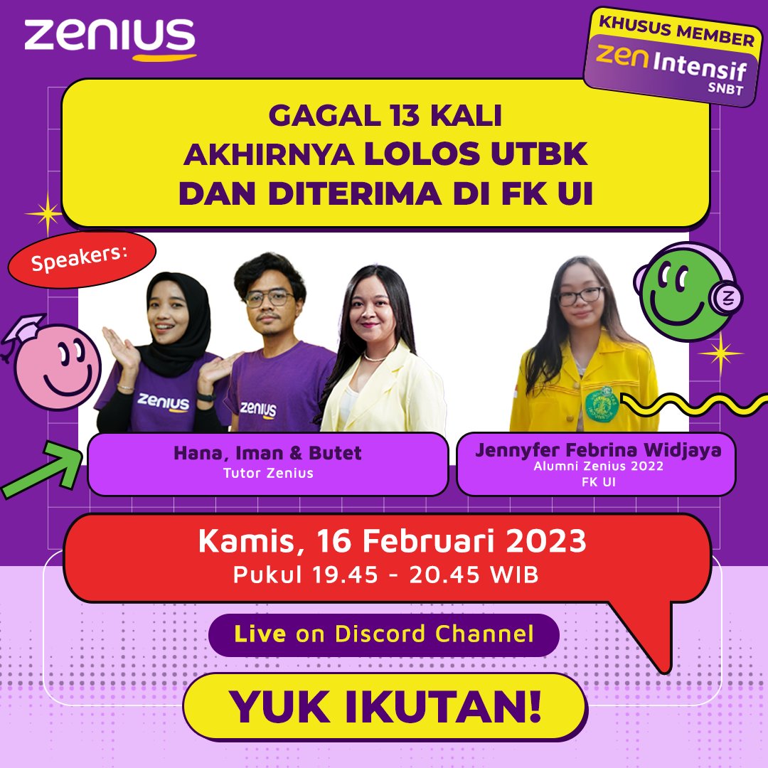 Zenius Education on Twitter: "Yoyoi, malem ini Zen akan ngobrol bareng Jenny (@nydfebyaa ...
