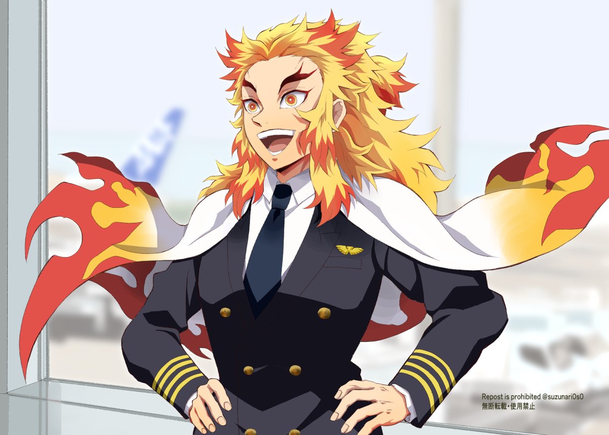 rengoku kyoujurou forked eyebrows 1boy male focus necktie open mouth ...