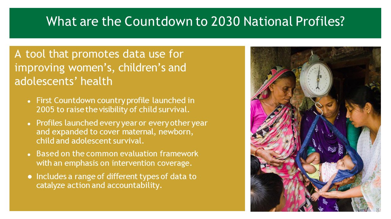 RMNCAH, Equity and Early Childhood Development Profiles Updated – Countdown 2030