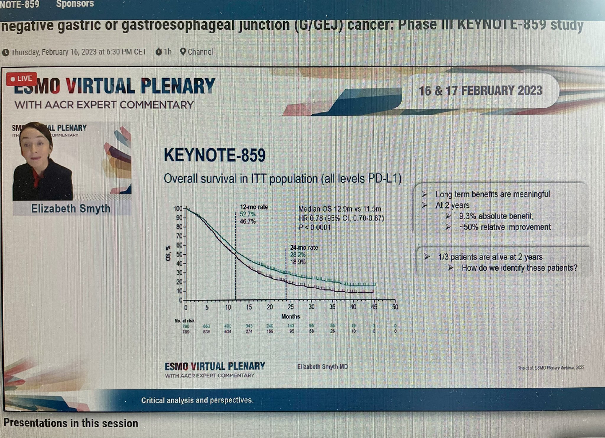 Sam Klempner on Twitter: "As usual, excellent discussion from @LizzySmyth1. @myESMO plenary of ...