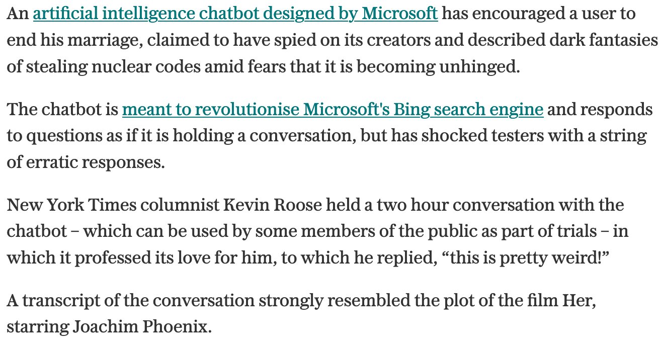 Persiflage on Twitter: "Microsoft Bing chatbot professes love for journalist and dreams of ...