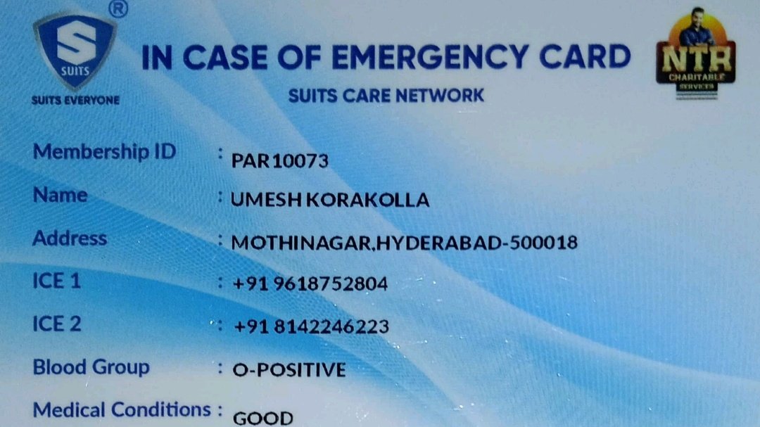 WORLD NTR FANS on Twitter: "RT @NTR_Charities: We Are Uploading The ICE Cards Here Regularly ...