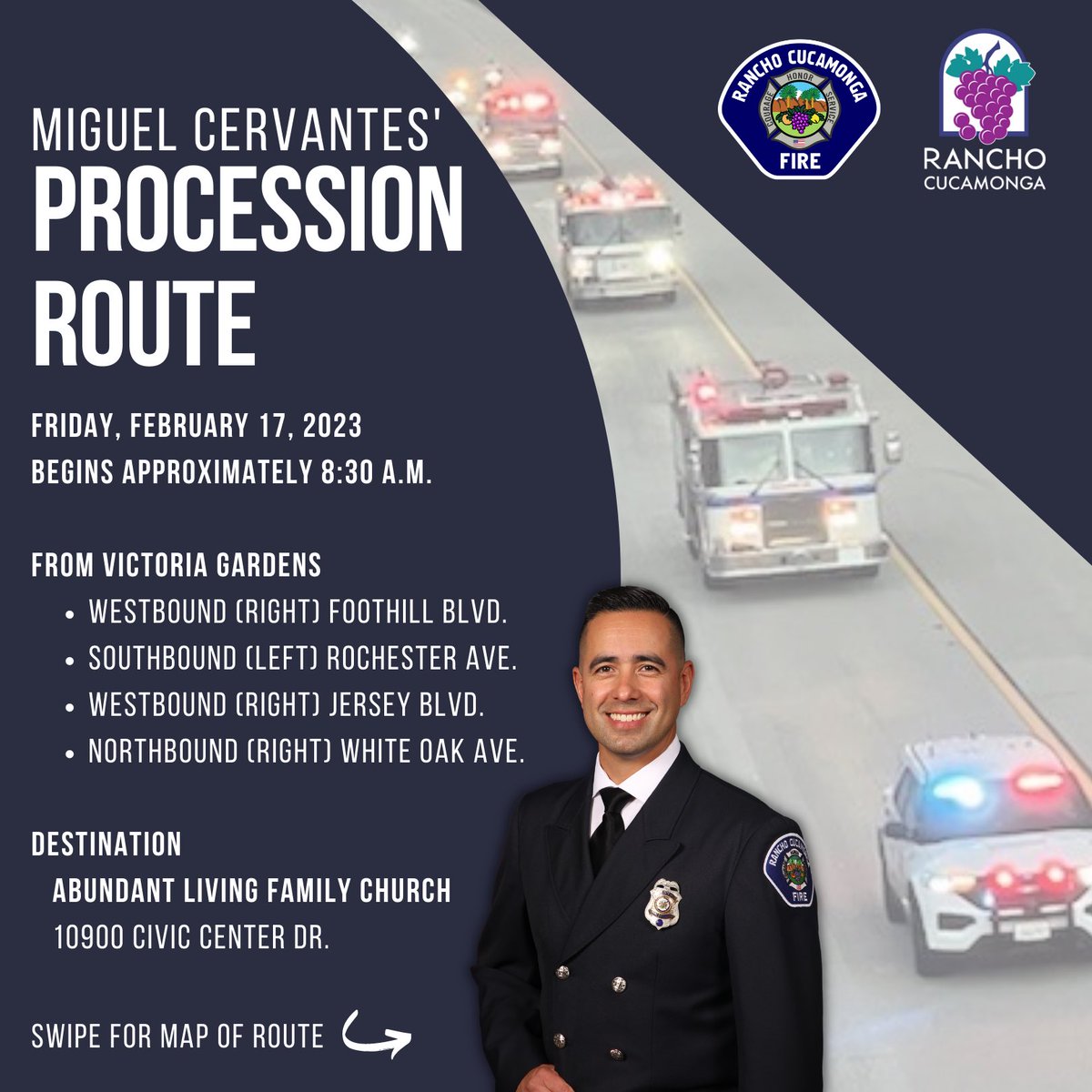 Rancho Cucamonga on Twitter: "RT @RCFD_PIO: The following is the route for Fire Engineer Miguel ...